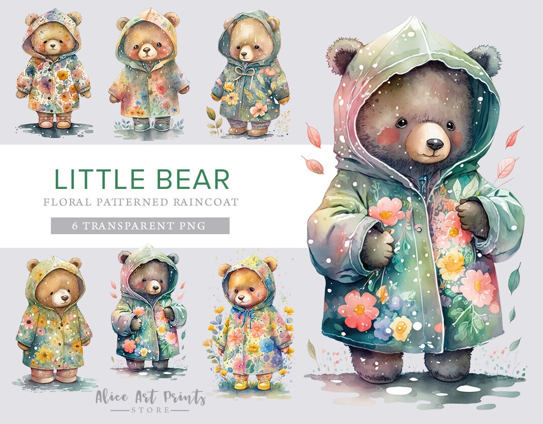 Cute Bear Watercolor Clipart, Adorable Baby Bear PNG, Little Bear in a ...