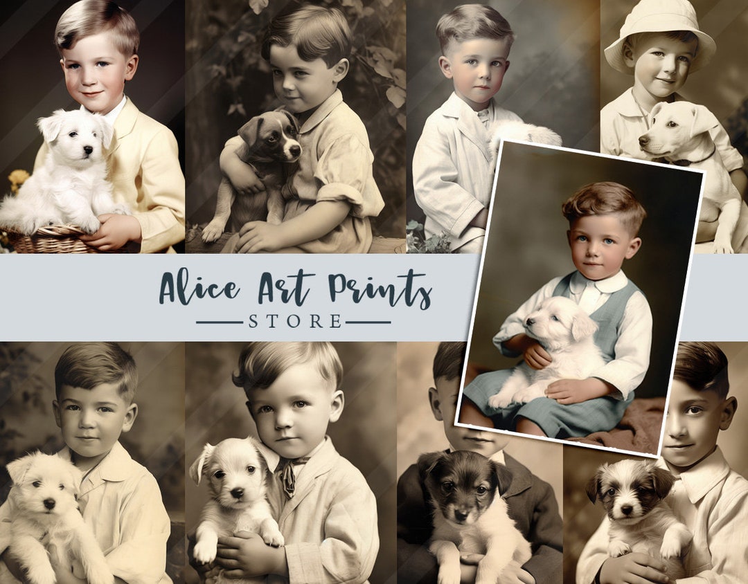 Vintage Boy With Puppy Junk Journal Kit, Digital Ephemera, Junk Journal ...