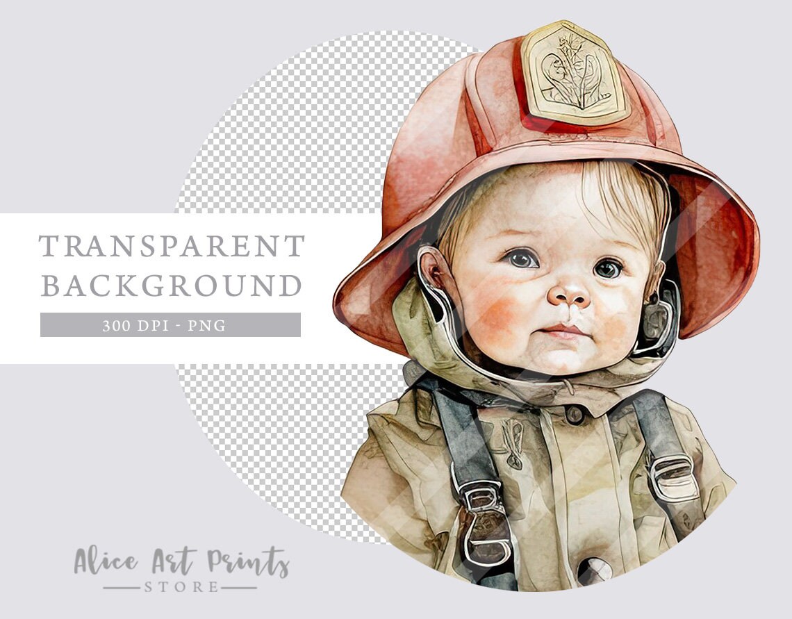 Watercolor Firefighter Clipart Firetruck PNG Kids Fireman - Etsy