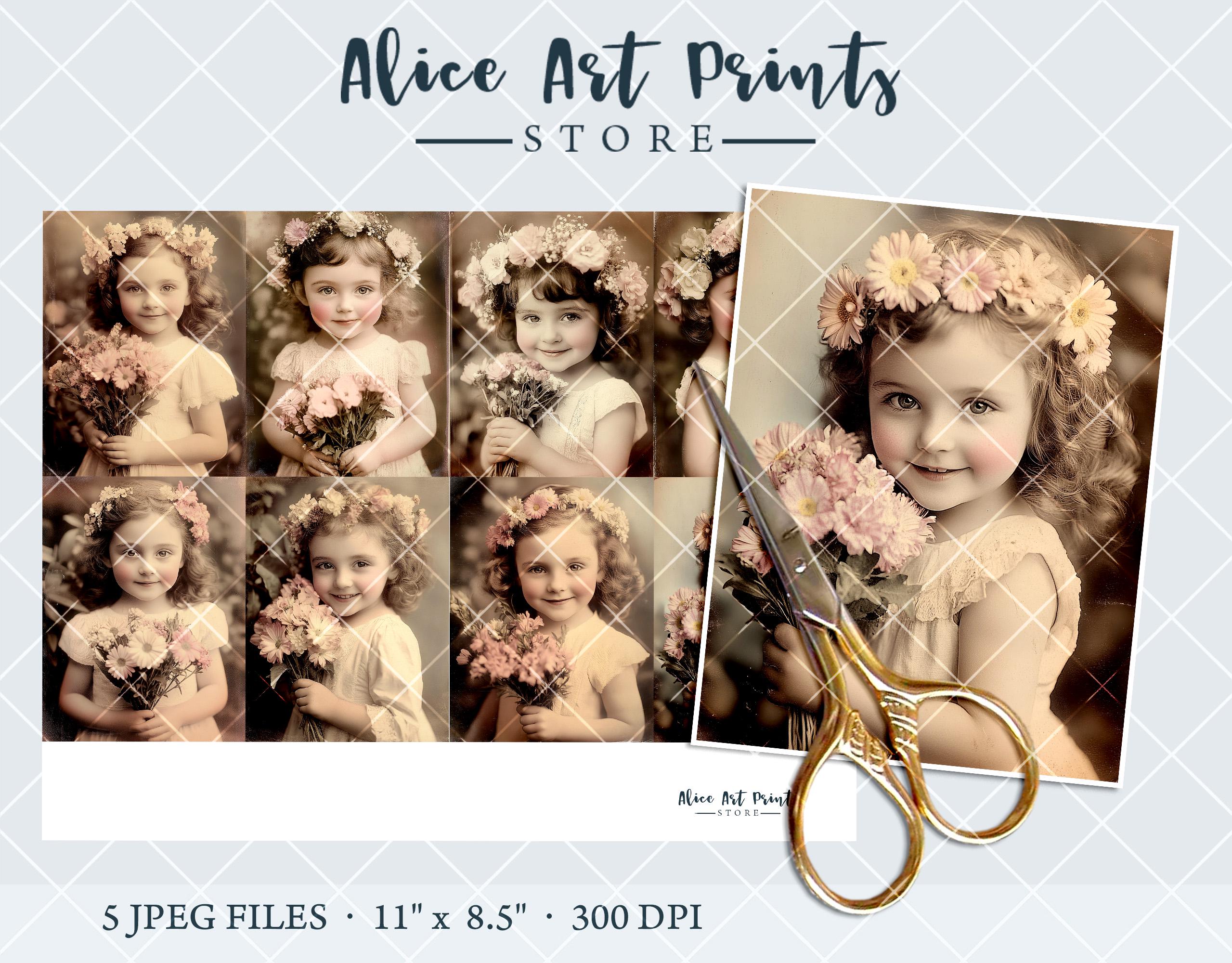 Printable Girls With Flowers Old Photos, Flower Girl Photos Digital ...