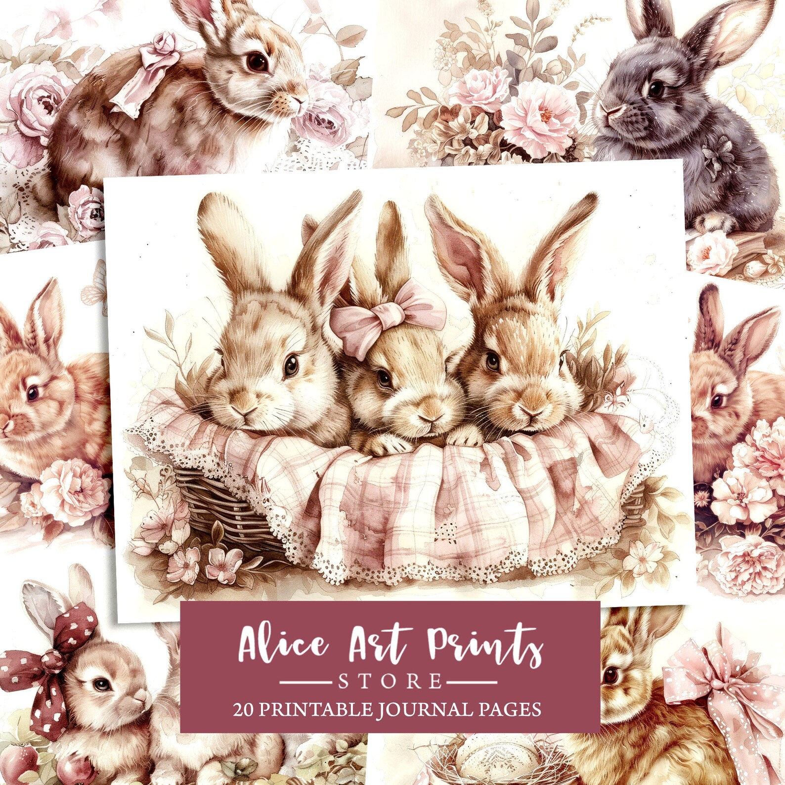 Bunny Junk Journal Kit, Easter Greetings Card, Shabby Chic Spring ...