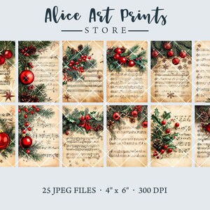 Printable Vintage Christmas Music Sheet Cards, Vintage Holiday Cards ...