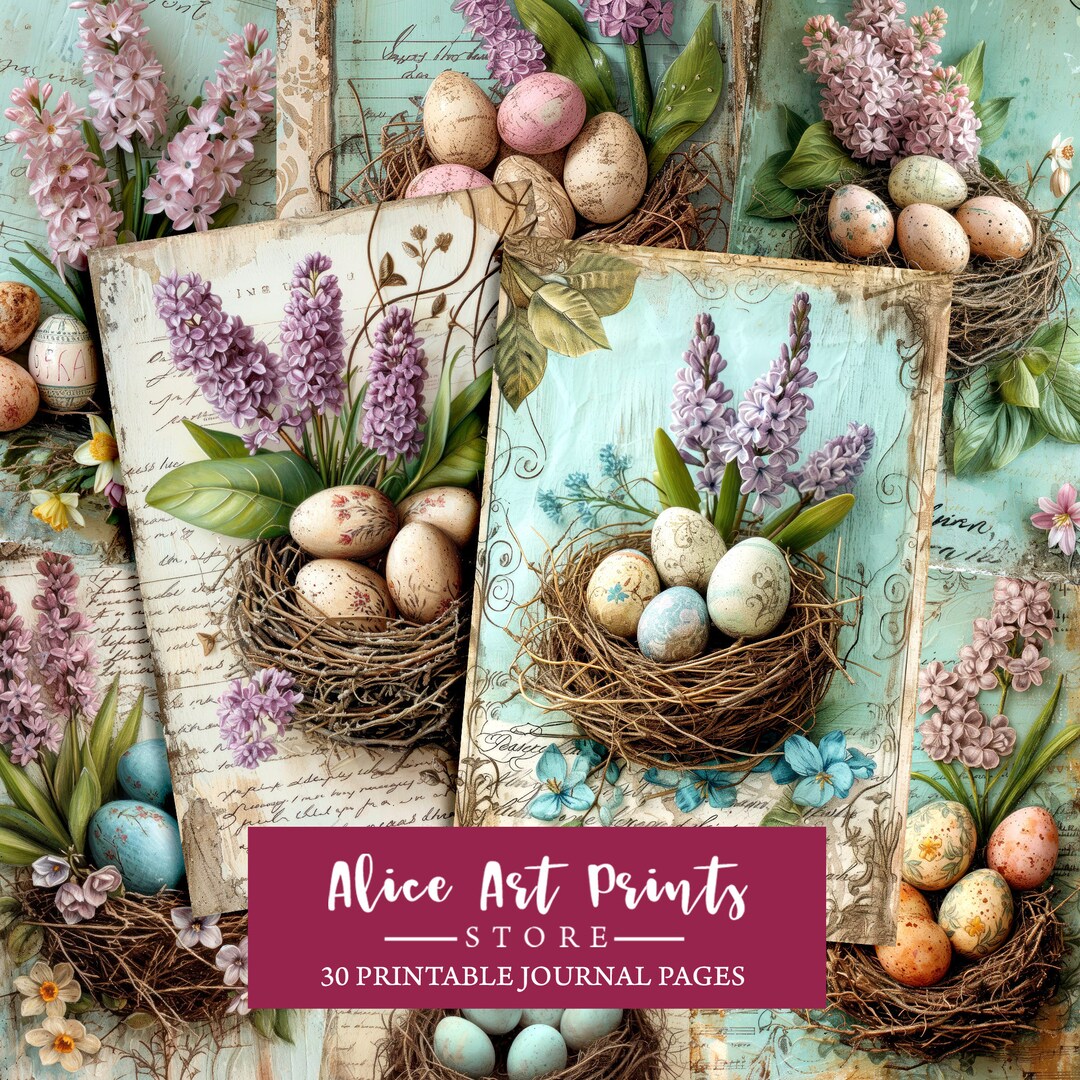 Easter Eggs Junk Journal Pages, Vintage Ephemera Colorful Easter ...