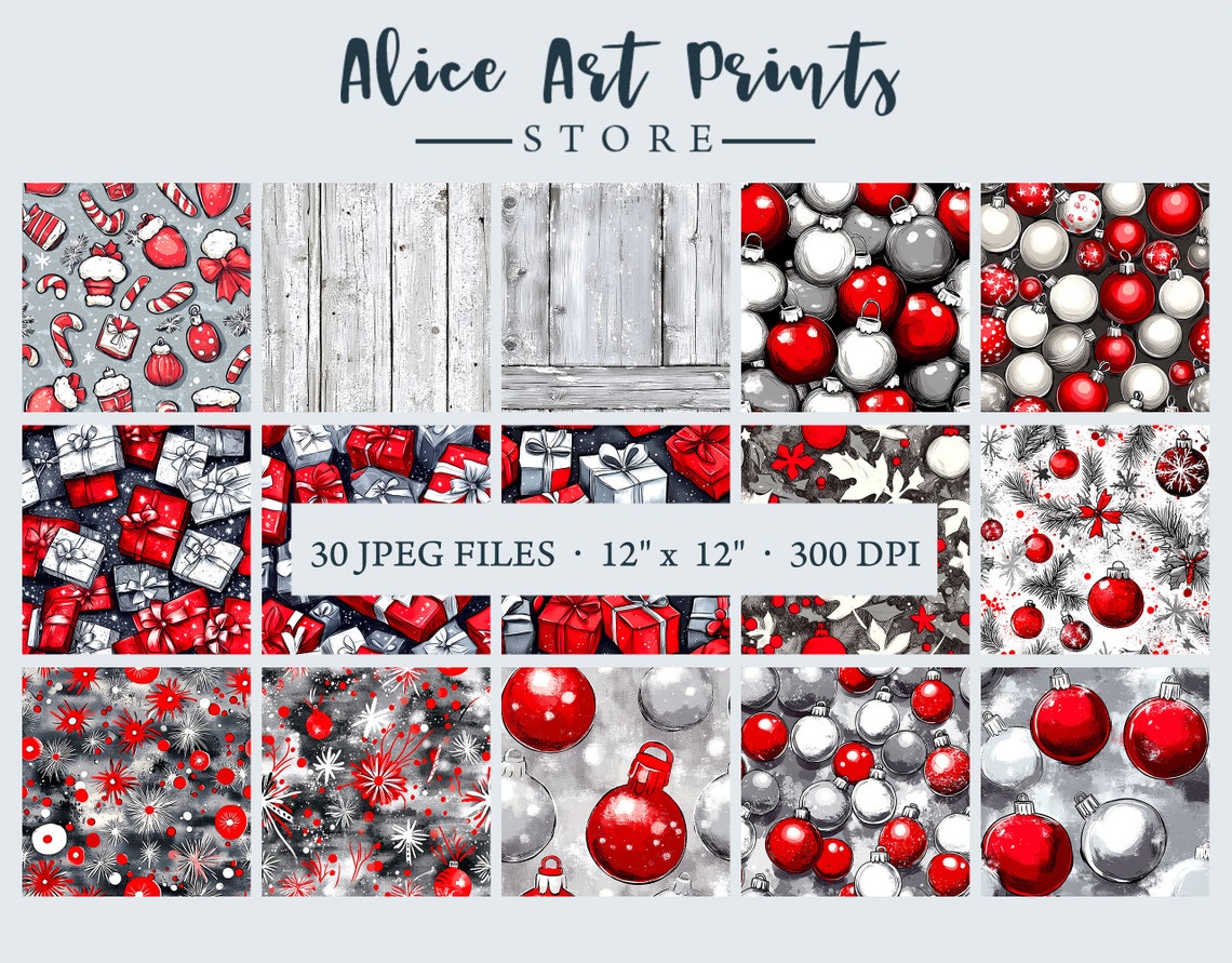 Christmas Digital Paper Set, Christmas Seamless Pattern, Holidays ...