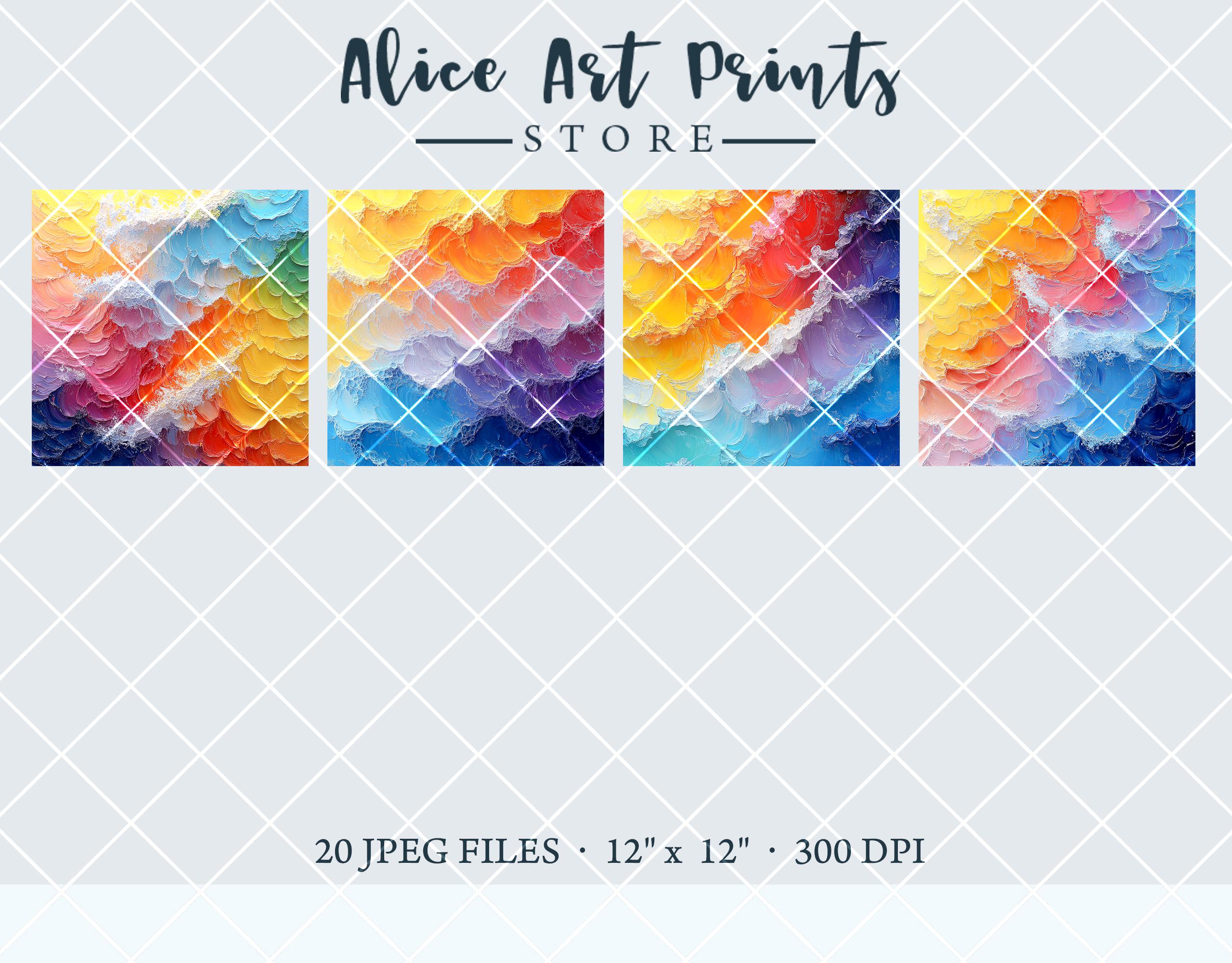 Watercolor Rainbow Ocean Waves Digital Paper Set Color Sea Wave Images ...