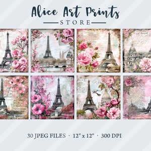 Vintage Paris Digital Papers Pack, Paris Backgrounds, French ...