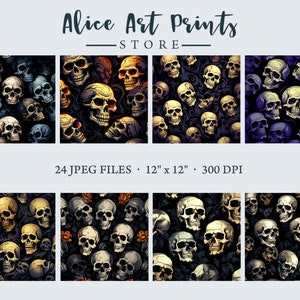 Skulls Digital Papers, Skull Seamless Patterns, Printable Scrapbook ...