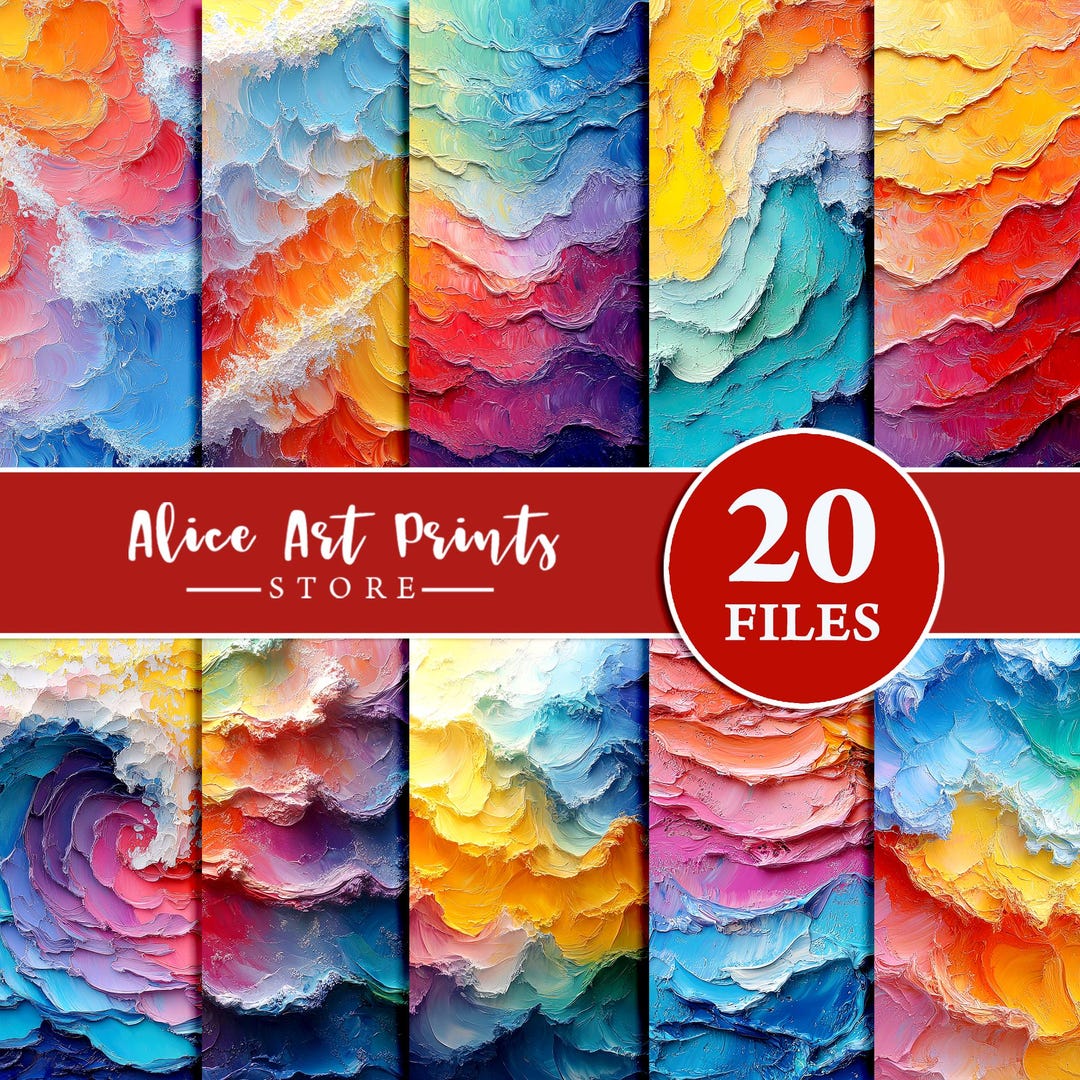 Watercolor Rainbow Ocean Waves Digital Paper Set Color Sea Wave Images ...