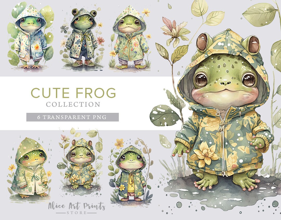 Cute Frog Watercolor Clipart, Adorable Baby Frog PNG, Cute Green Frog ...