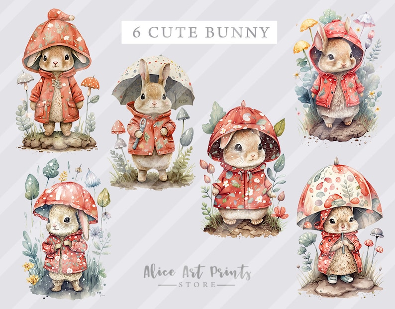 Cute Bunny Watercolor Clipart, Adorable Baby Rabbit PNG, Cute Bunny in ...
