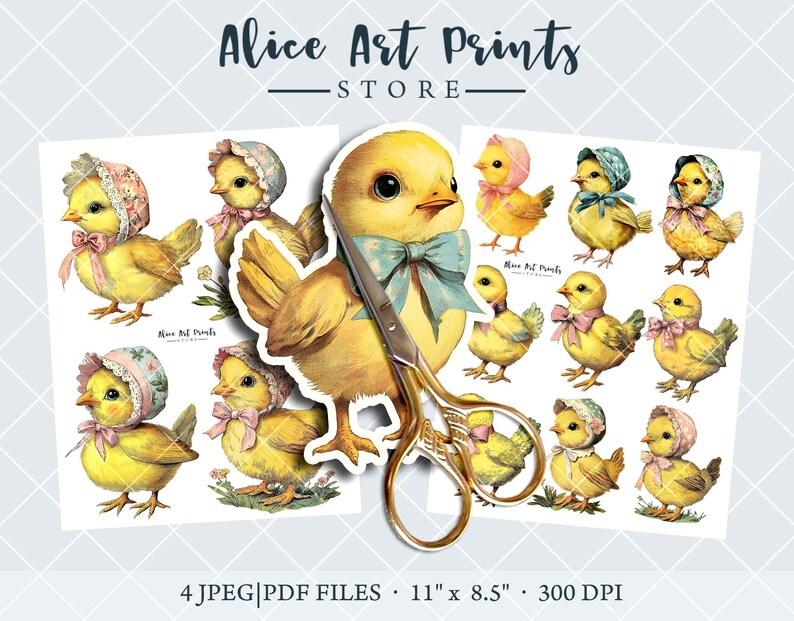 Vintage Yellow Chick Fussy Cuts, Printable Happy Easter Ephemera ...