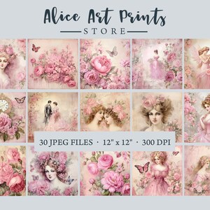 Shabby Chic Romantic Junk Journal Papers, Vintage Pink Roses Junk ...