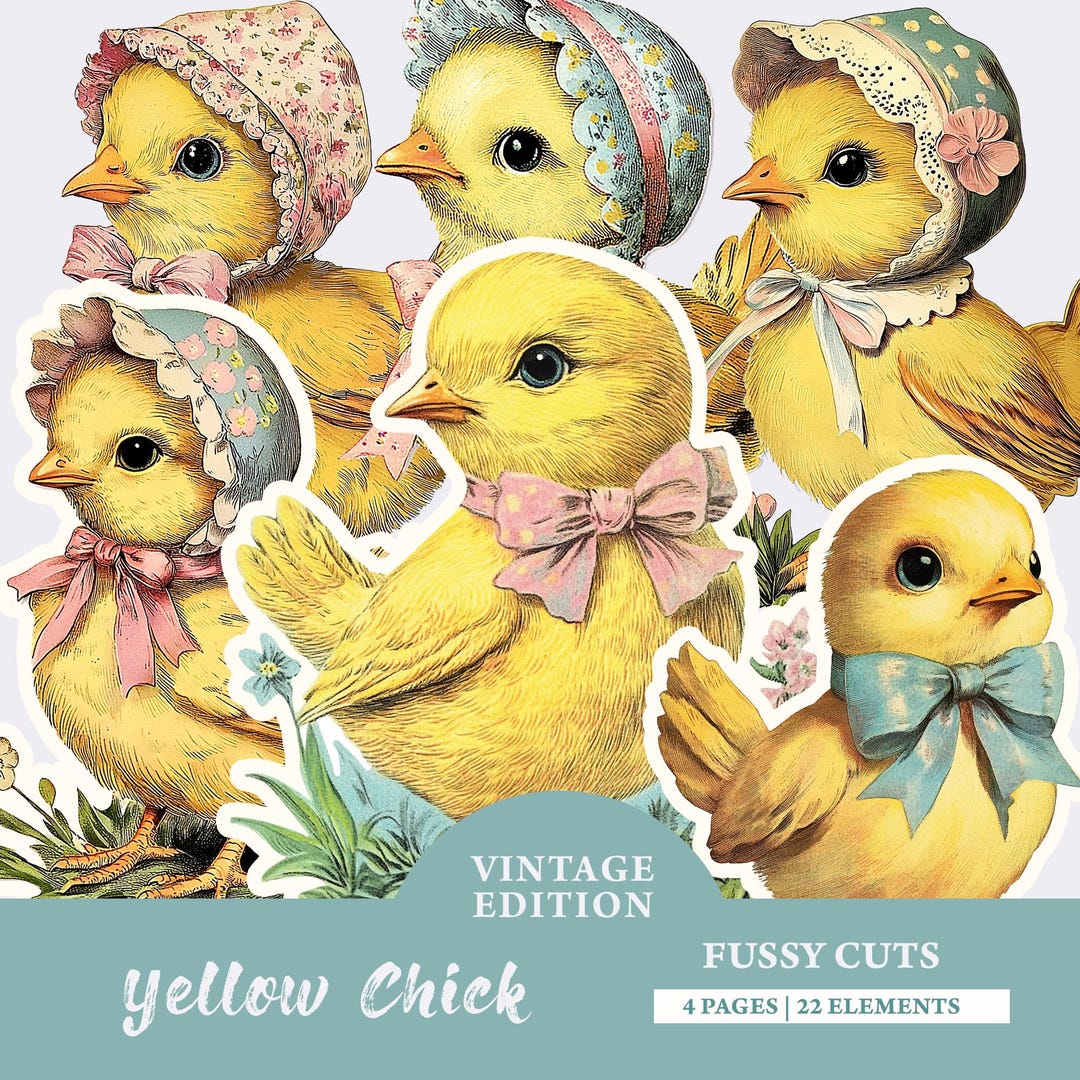 Vintage Yellow Chick Fussy Cuts, Printable Happy Easter Ephemera ...