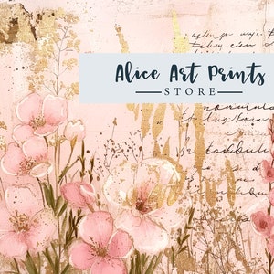 Field of Flowers Junk Journal Kit, Blush Pink Floral Grunge Digital ...