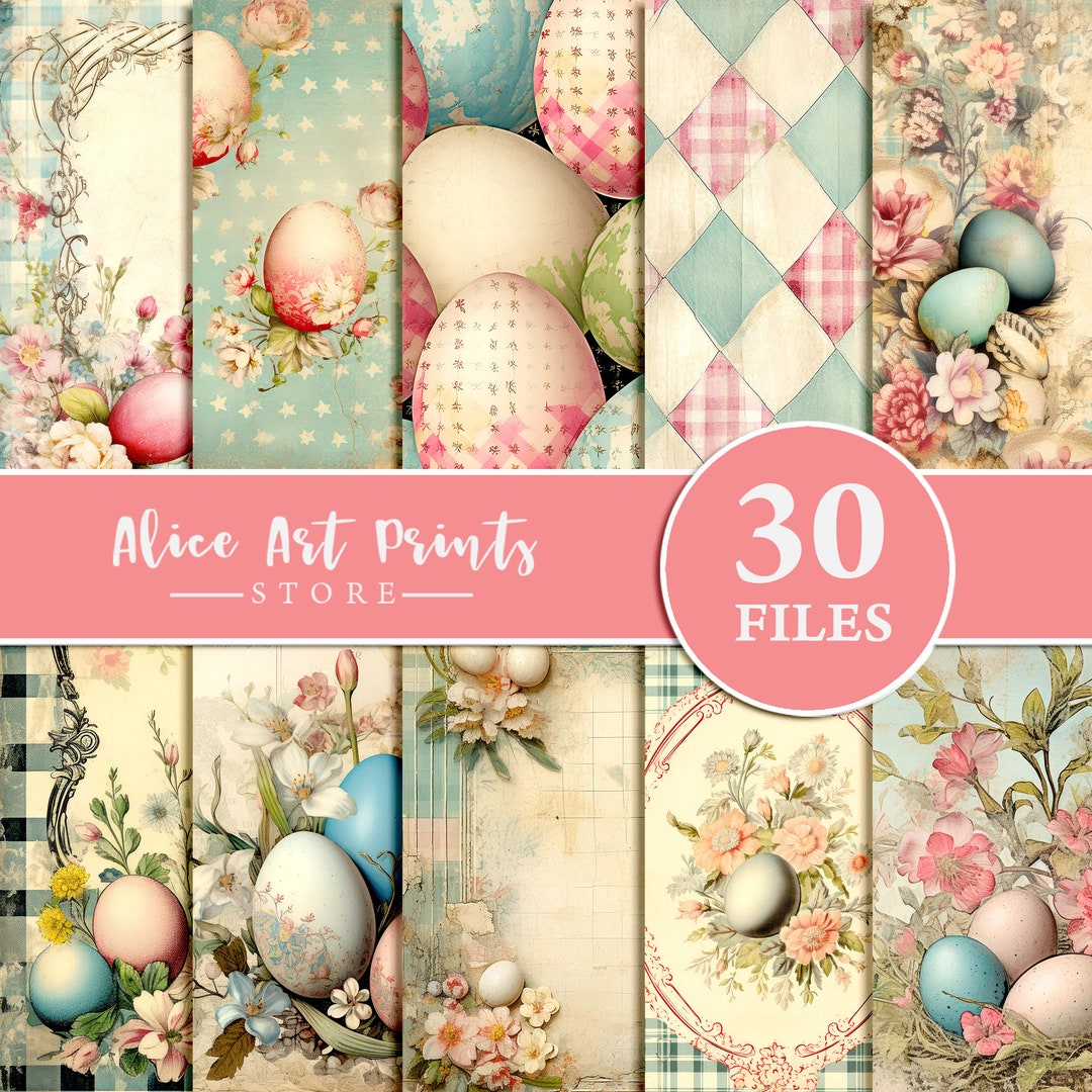 Printable Vintage Easter Digital Paper, Retro Spring Ephemera Collage ...