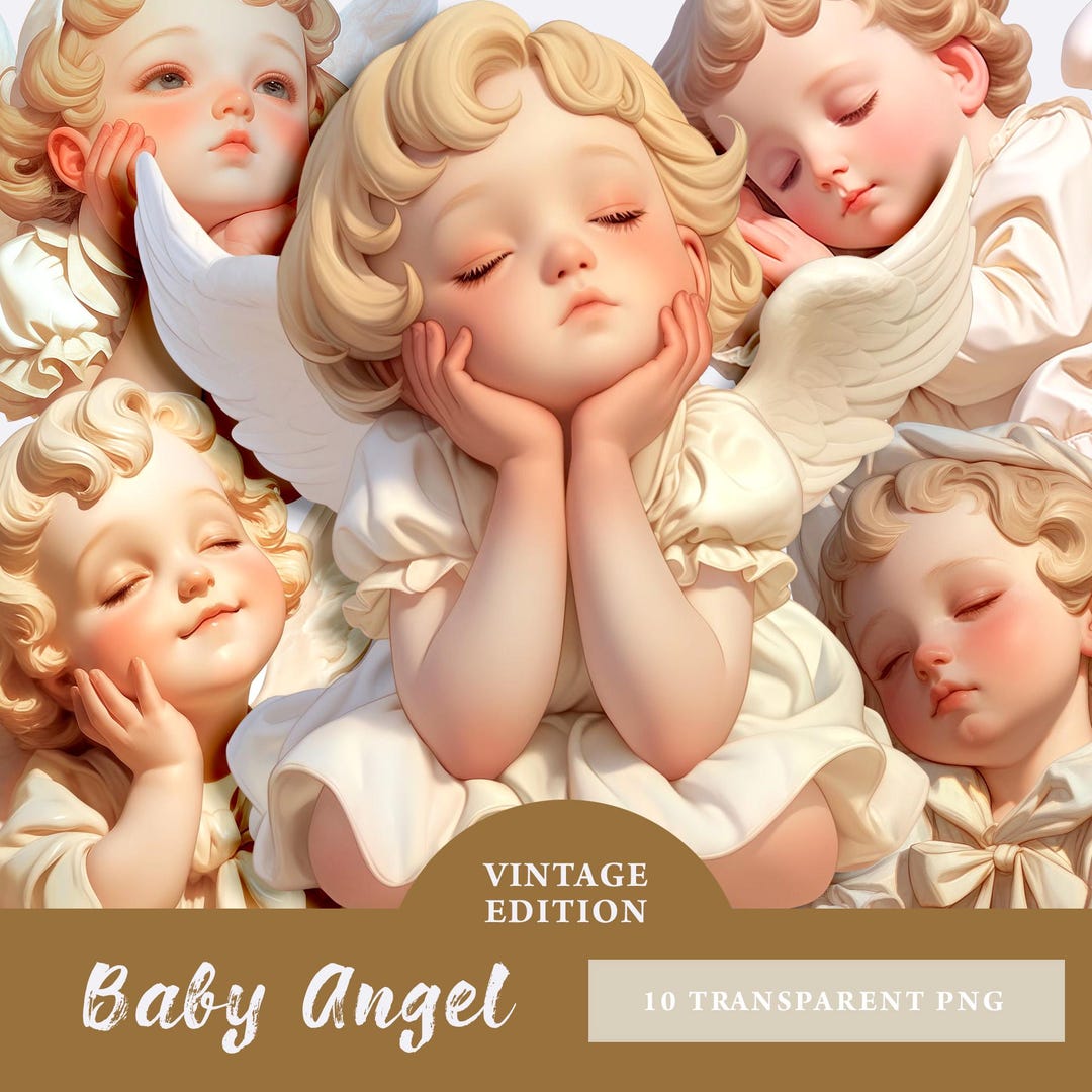 Retro Baby Angels PNG Clipart Bundle, Vintage Sculpture-like Baby Angel Ephemera for Junk ...