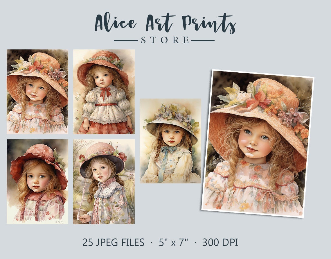 Vintage Little Girls Watercolor Clipart Bundle, Retro Vintage Kids ...