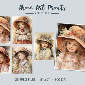Vintage Little Girls Watercolor Clipart Bundle, Retro Vintage Kids ...