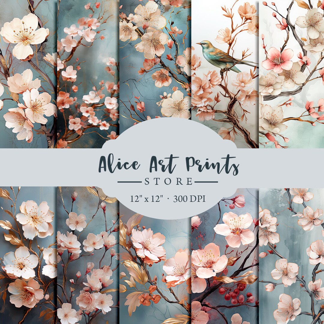 Romance Cherry Blossom Delicate Texture, Teal and Copper Scrapbook ...