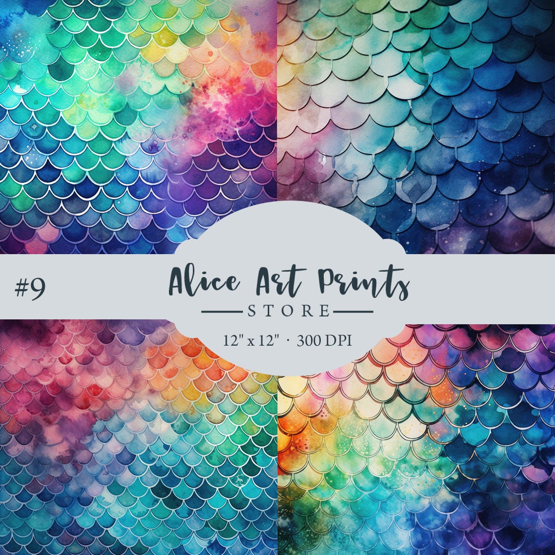 Mermaid Scales Texture Digital Paper Backgrounds Watercolor - Etsy