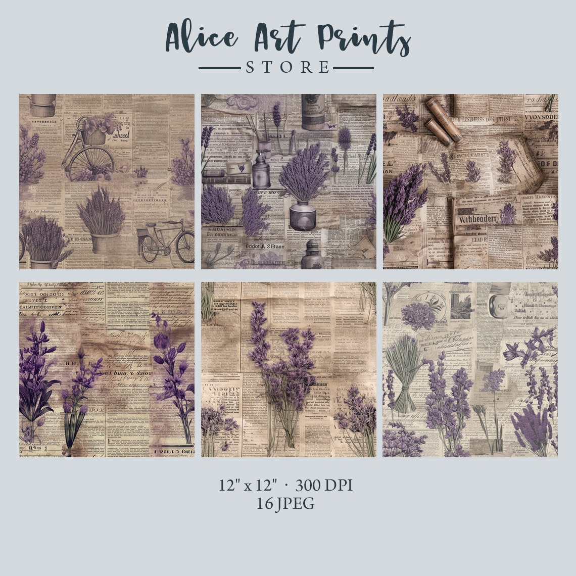 Old Newspaper Vintage Texture, Lavender Theme Scrapbooking Digital ...