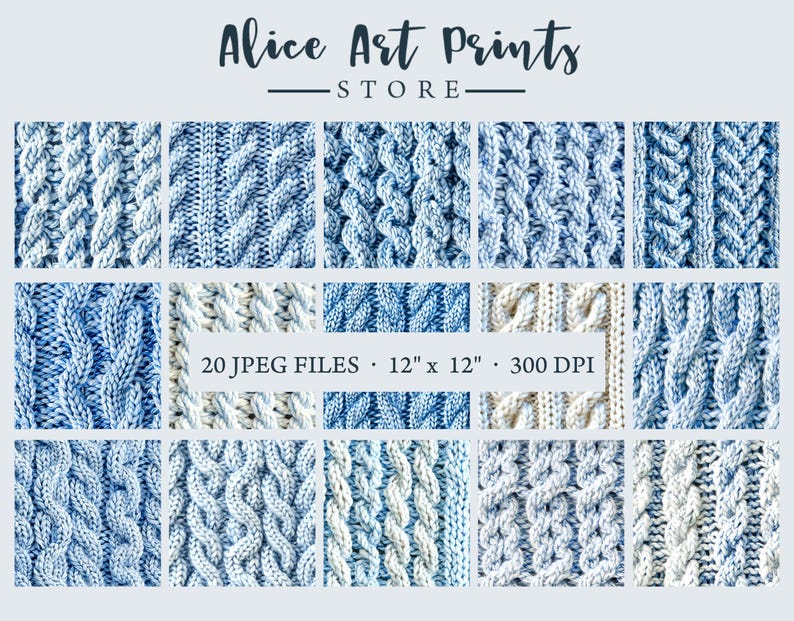 Printable Blue Knitted Textures, Digital Knitted Seamless Pattern, 20 ...