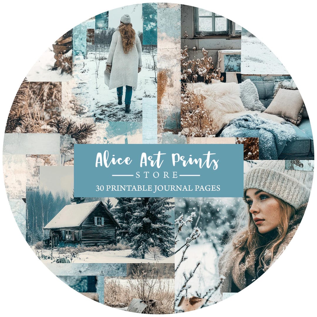 Cozy Winter Junk Journal Pages, Winter Collage Background, Printable ...