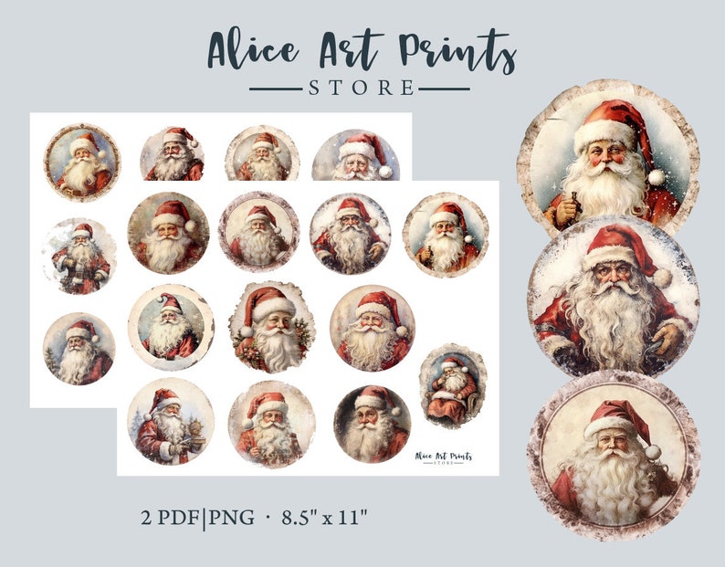 Vintage Christmas Santa Stickers, Christmas Fussy Cut Ephemera for Junk ...