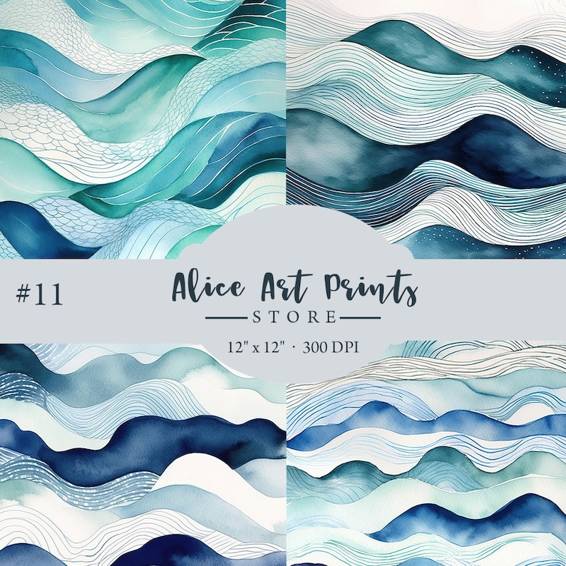 Ocean Watercolour Digital Paper Sea Themed Abstract Wave - Etsy