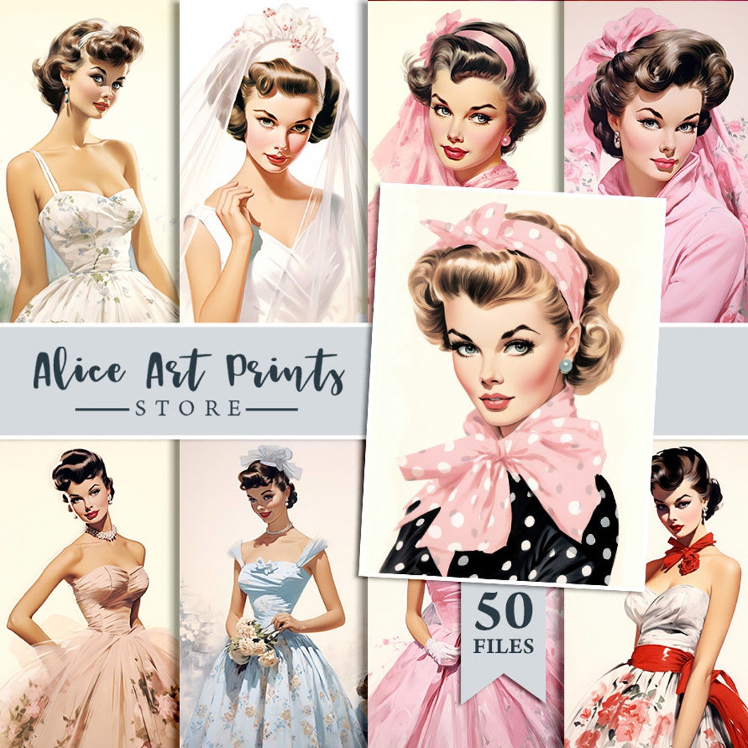 Vintage Fashion Journal Cards, Retro Outfits Collage Sheet, Printable ...