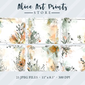 Watercolor Botanical Junk Journal Pages, Boho Digital Scrapbook Paper ...