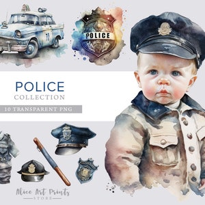 Watercolor Police Clipart, Police Car PNG, Kids Policeman Clip Art ...