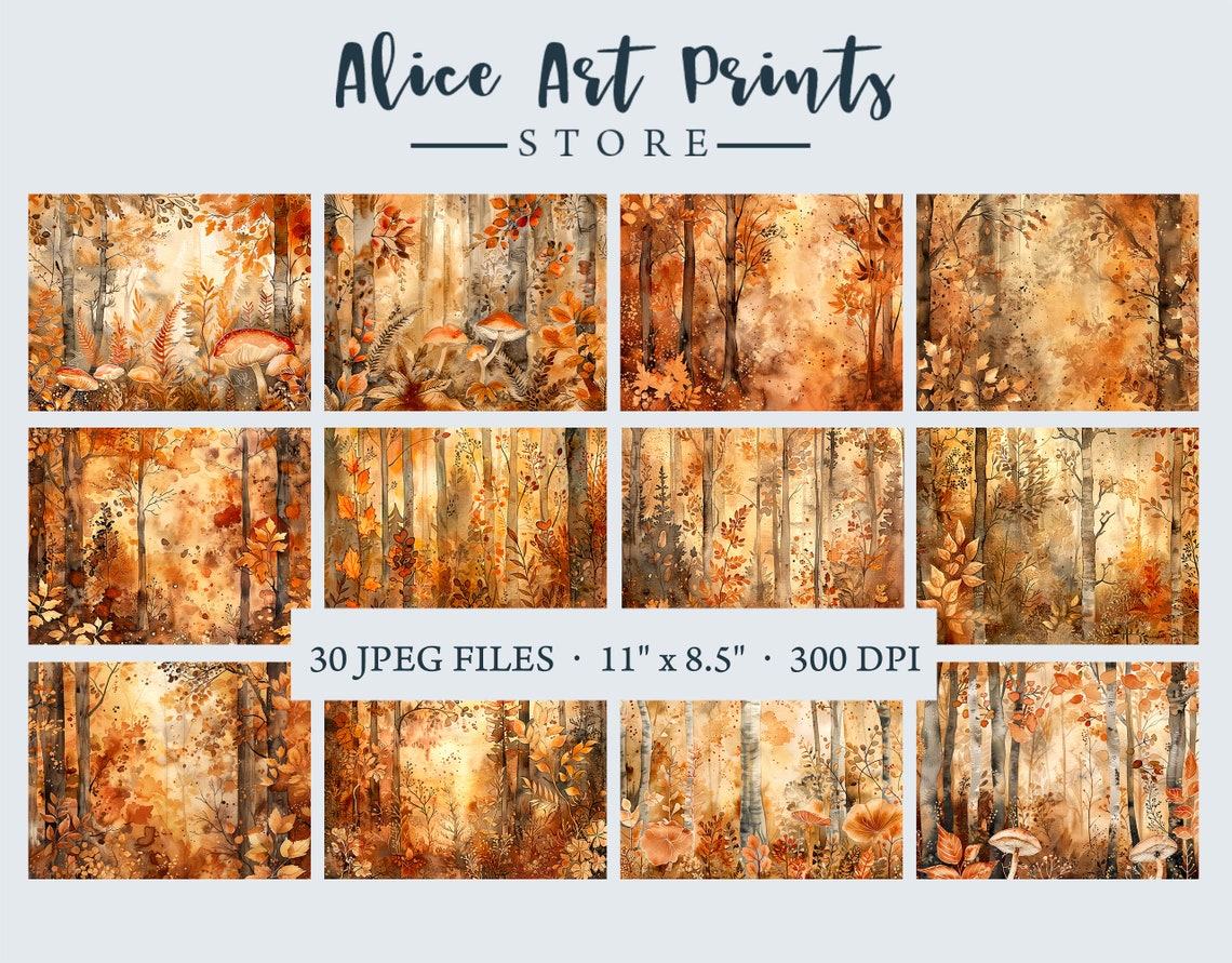 Watercolor Autumn Forest Junk Journal Pages, Autumn Printable ...