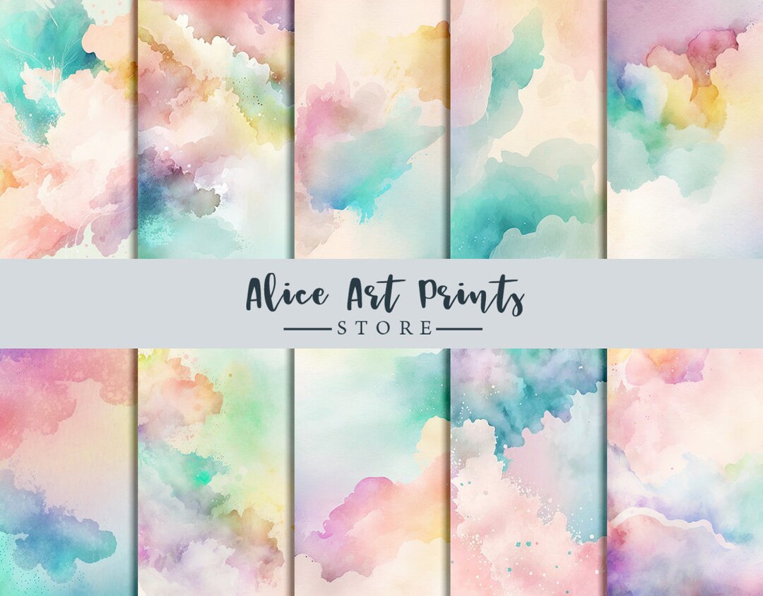Pastel Watercolor Texture Digital Paper Backgrounds, Watercolor Rainbow ...
