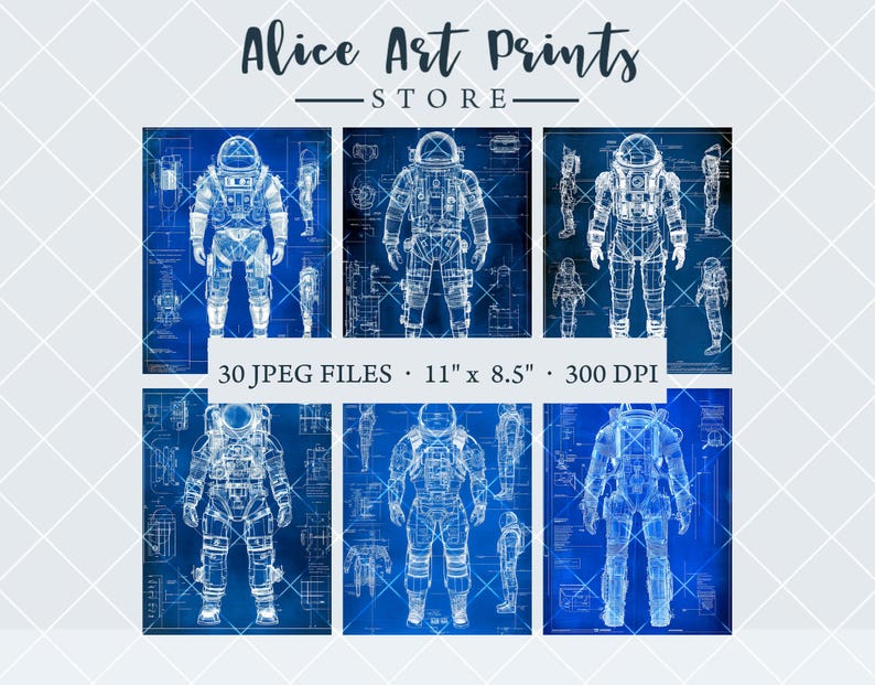 Spaceship Blueprint Scrapbook Pages, Astronaut Spacesuit Blueprint ...