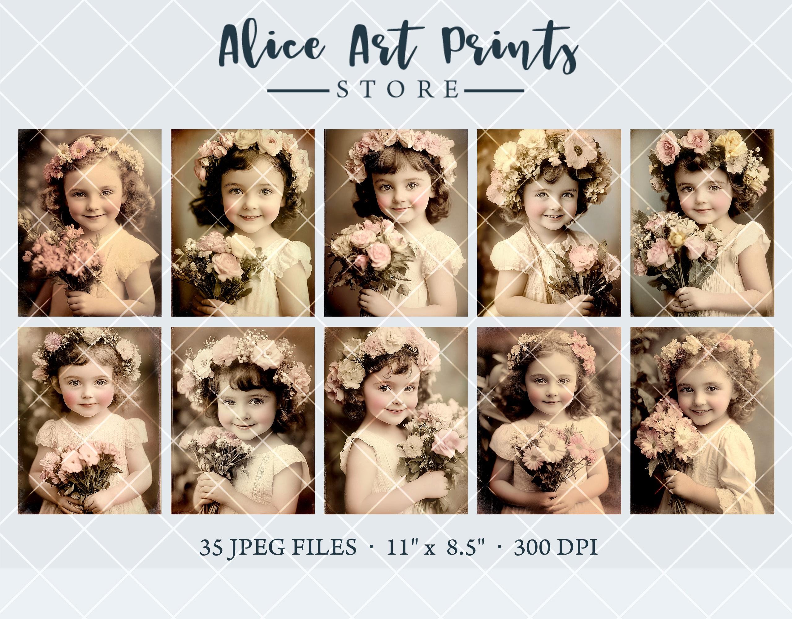 Printable Girls With Flowers Old Photos, Flower Girl Photos Digital ...