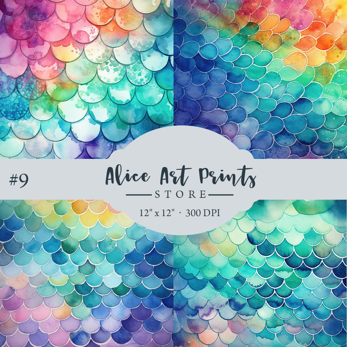 Mermaid Scales Texture Digital Paper Backgrounds Watercolor - Etsy