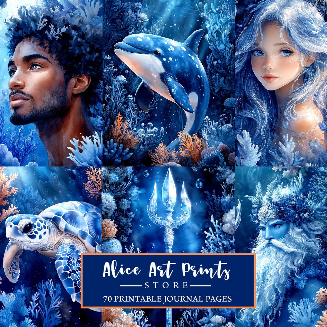 Lost Atlantis Junk Journal Pages, Mermaid Digital Scrapbook Paper Under ...