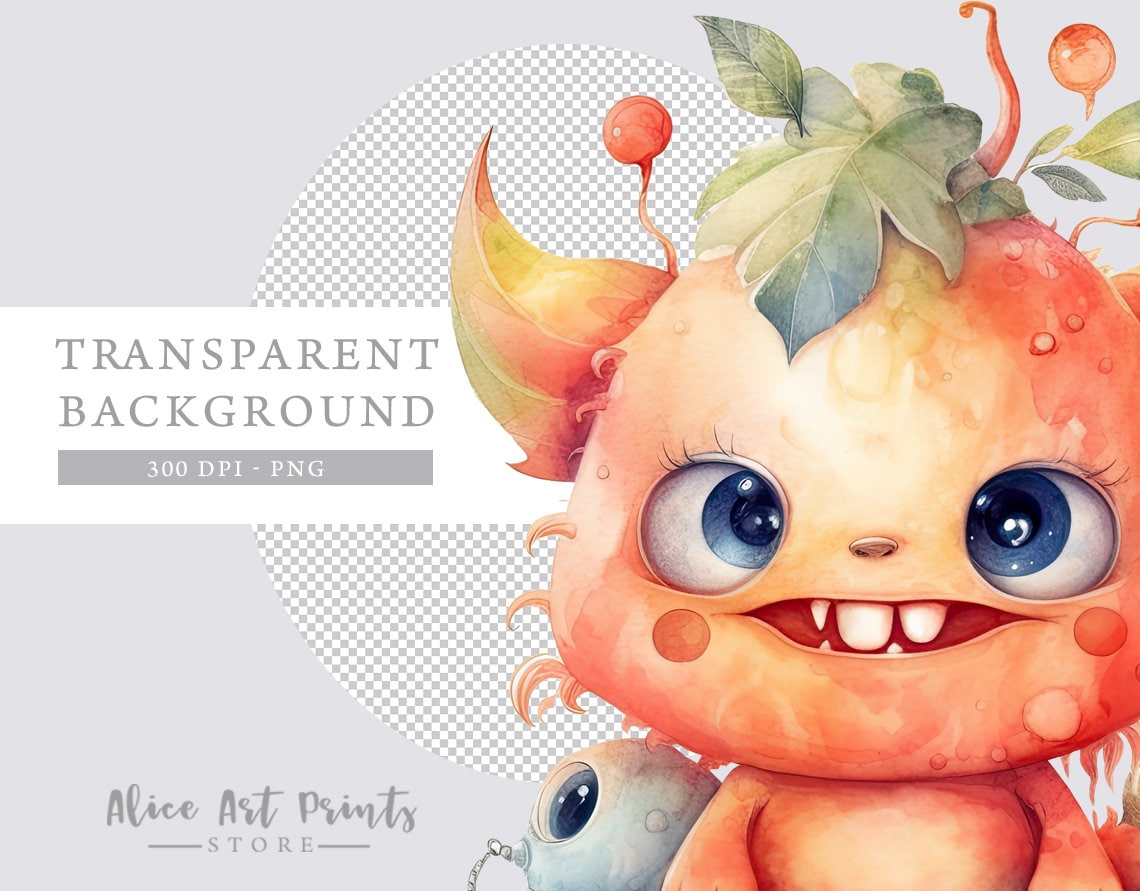 Cute Monster Watercolor Clipart Adorable Baby Monster PNG - Etsy