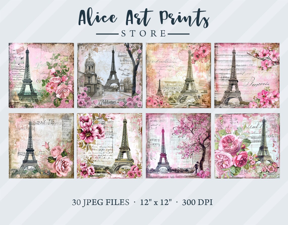 Vintage Paris Digital Papers Pack, Paris Backgrounds, French ...