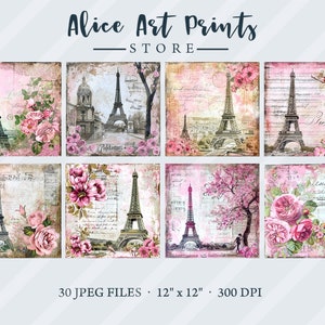 Vintage Paris Digital Papers Pack, Paris Backgrounds, French ...