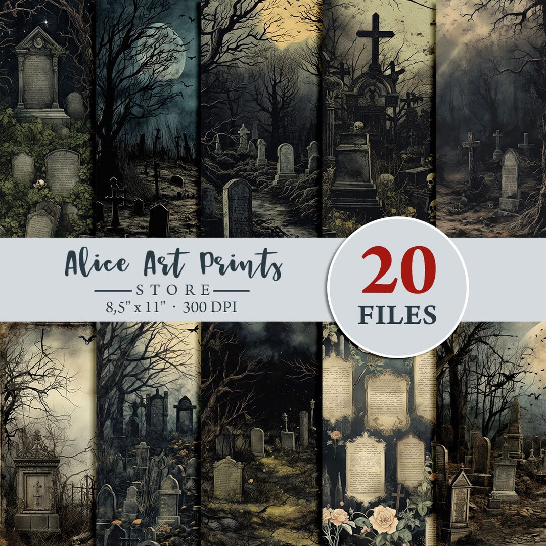 Creepy Graveyard Junk Journal Pages, Gothic Picture Collage, Fearful ...