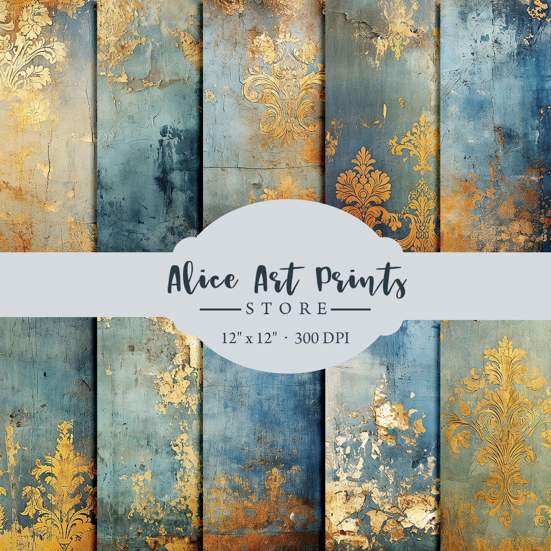 Distressed Grunge Weathered Texture, Blue and Gold Scrapbook Paper ...