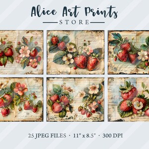 Vintage Strawberry Junk Journal Pages, Botanical Journal Page ...