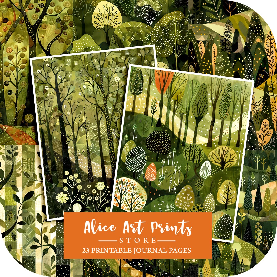 Spring Forest Junk Journal Pages, Green Trees Digital Paper ...