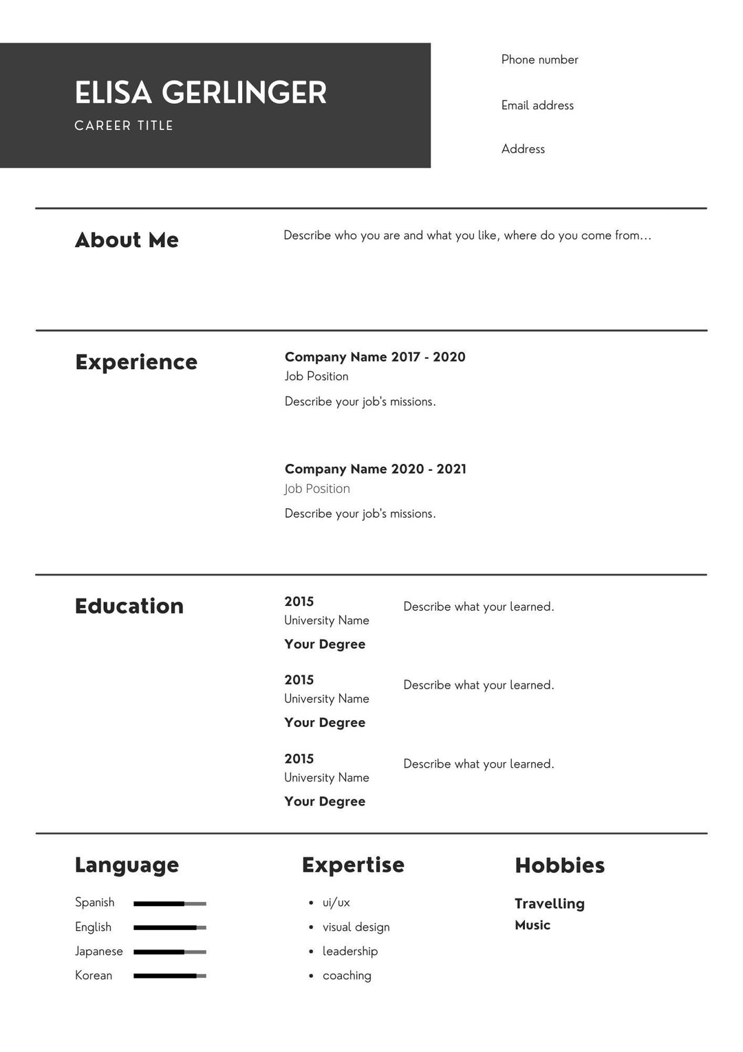 CV Template. Professional Curriculum Vitae - Etsy