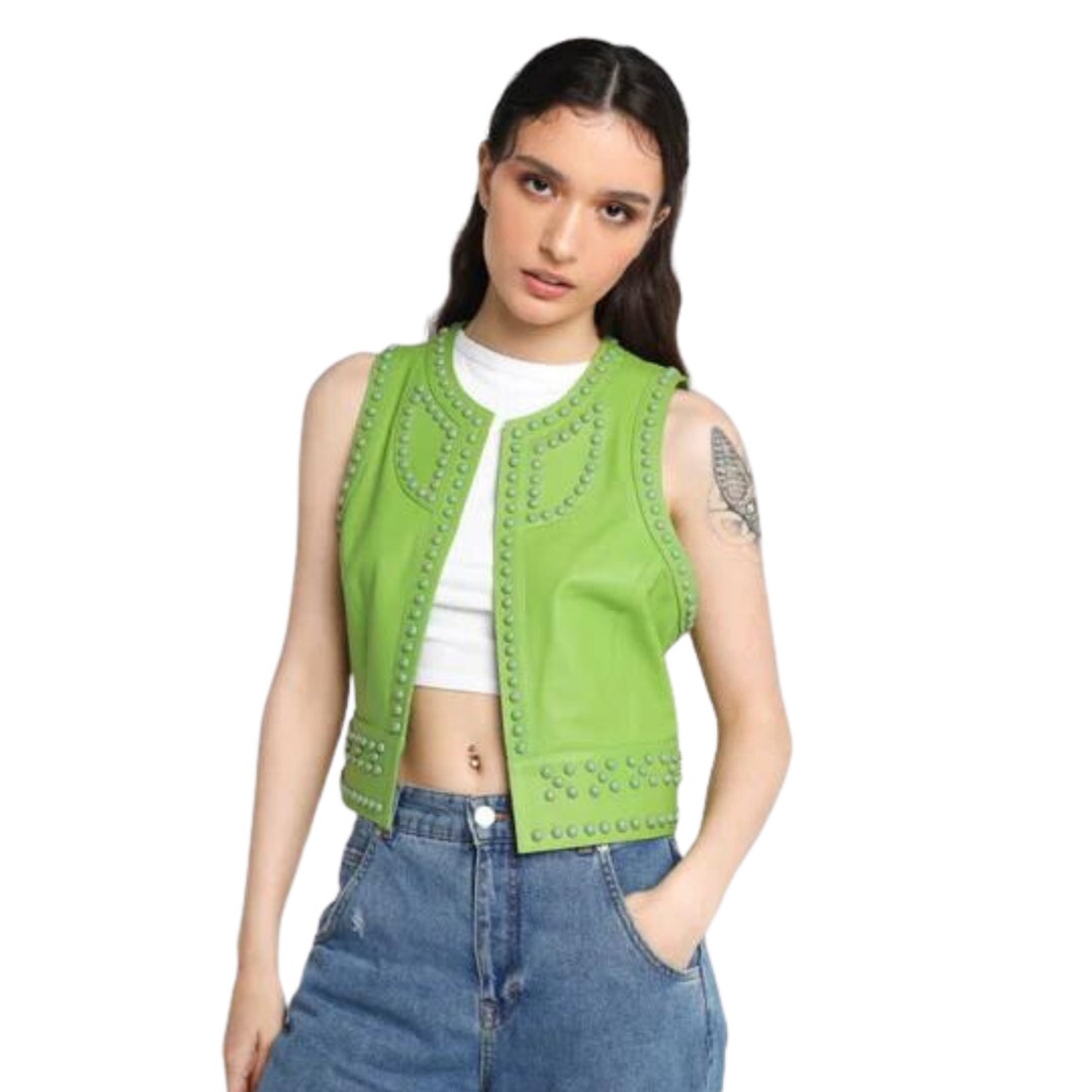 Green Leather Vest Genuine Leather Designer Vest Womens - Etsy