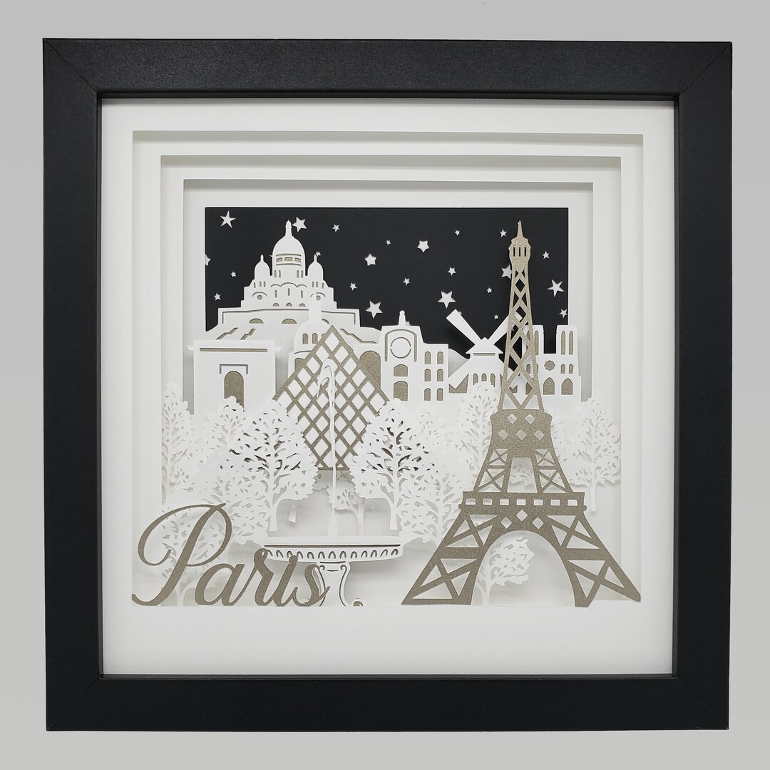 Paris Shadow Box Handmade Eiffel Tower Wall Art Papercut European City ...