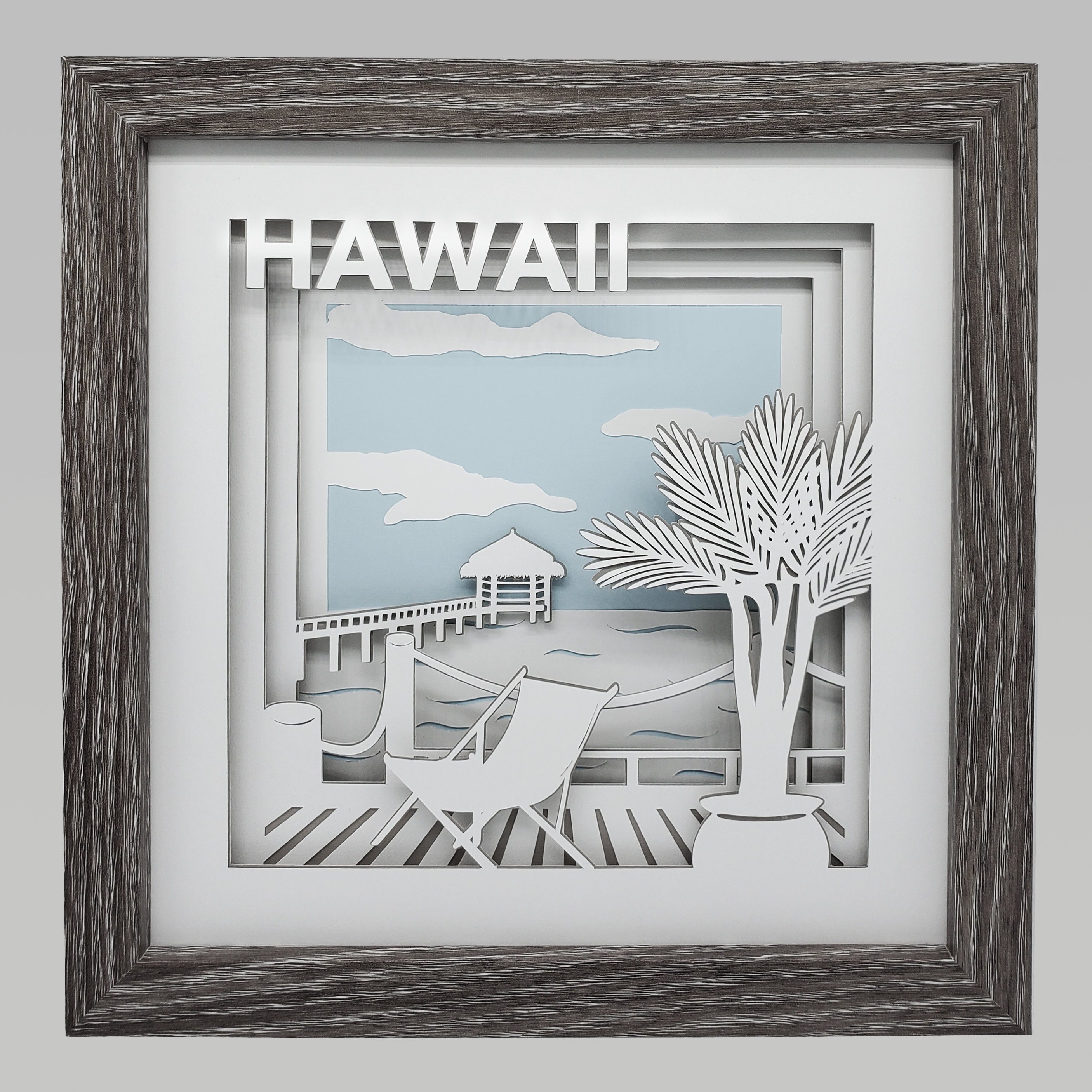 Hawaii Shadow Box Handmade Beach Art Seaside Artwork Papercut Oceanside ...