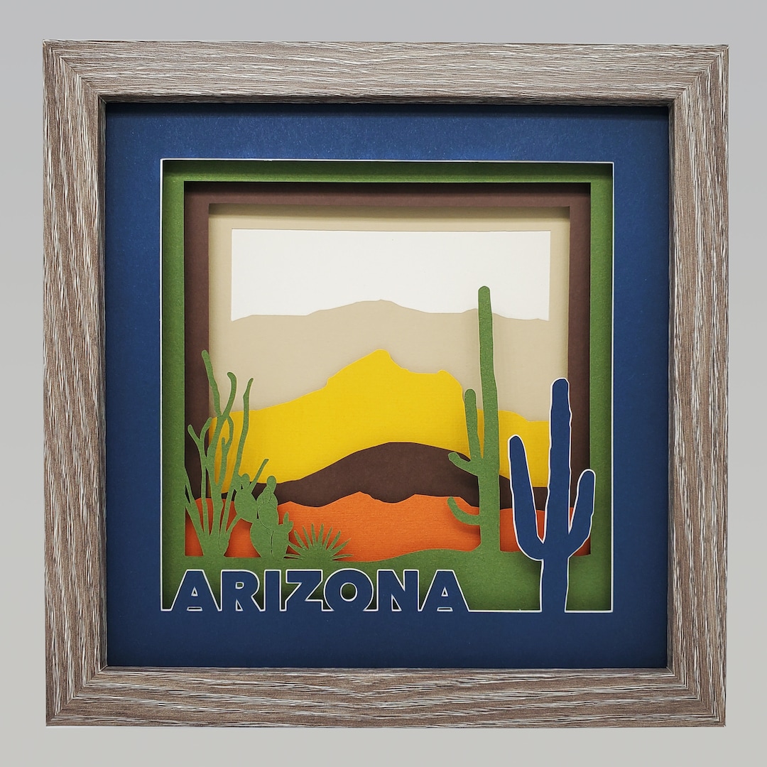 Arizona Landscape Shadow Box Handmade Desert Plant Artwork 3D Papercut ...
